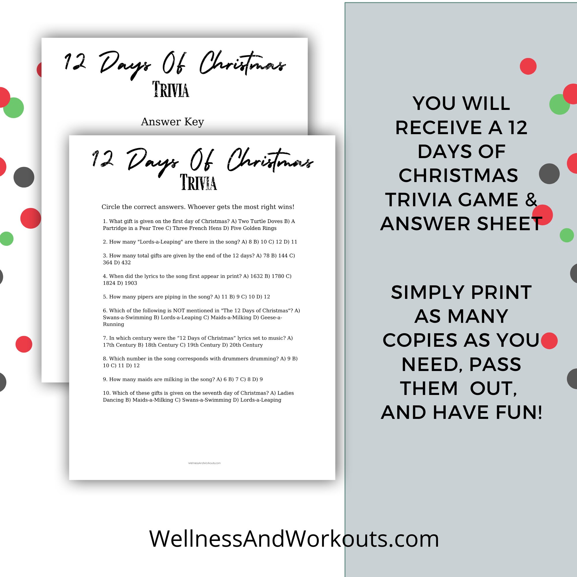 12 Days of Christmas Trivia Game, Christmas Game, Family Game Night ...