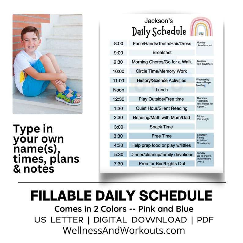 Daily Schedule, Fillable Daily Routine PDF, Daily Checklist, Editable ...