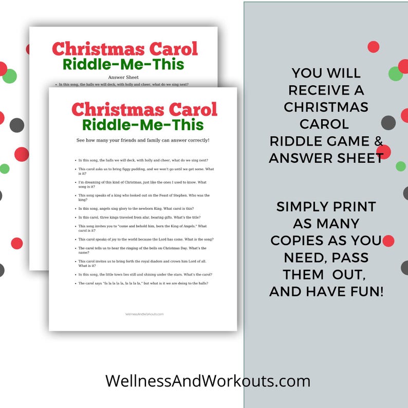 Christmas Carol Riddle-me-this Game, Christmas Carol Riddle Game ...