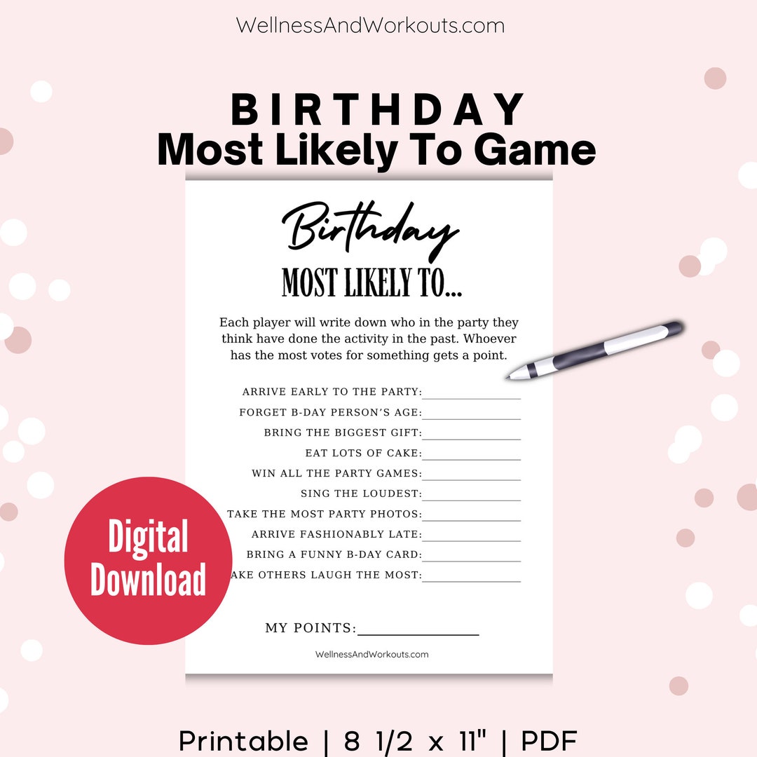 Birthday Most Likely to Game, Birthday Game, Family Game Night, Group ...
