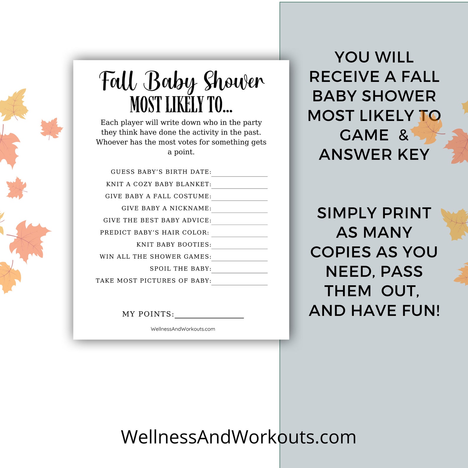 Fall Baby Shower Game, Most Likely to Game, Shower Game, Who's Most ...