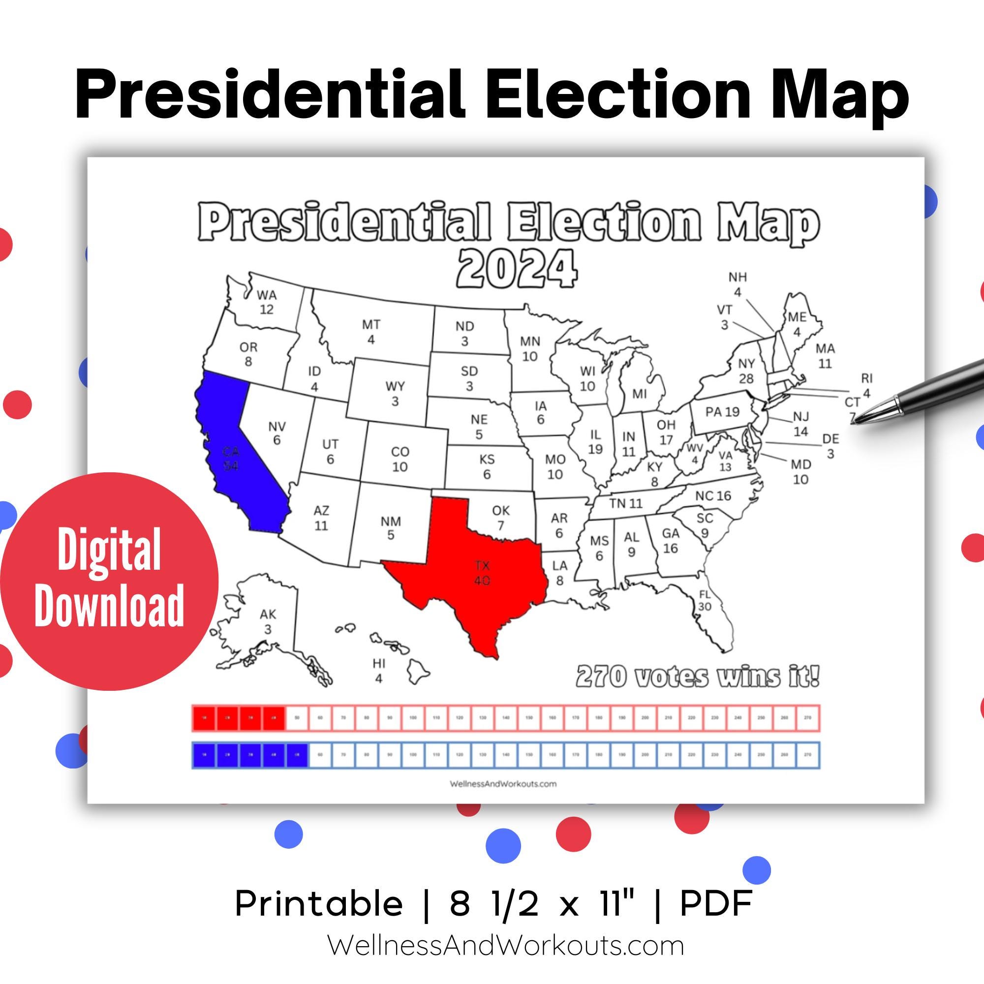 2024 Presidential Election Map, Electoral College Map Printable, Vote ...