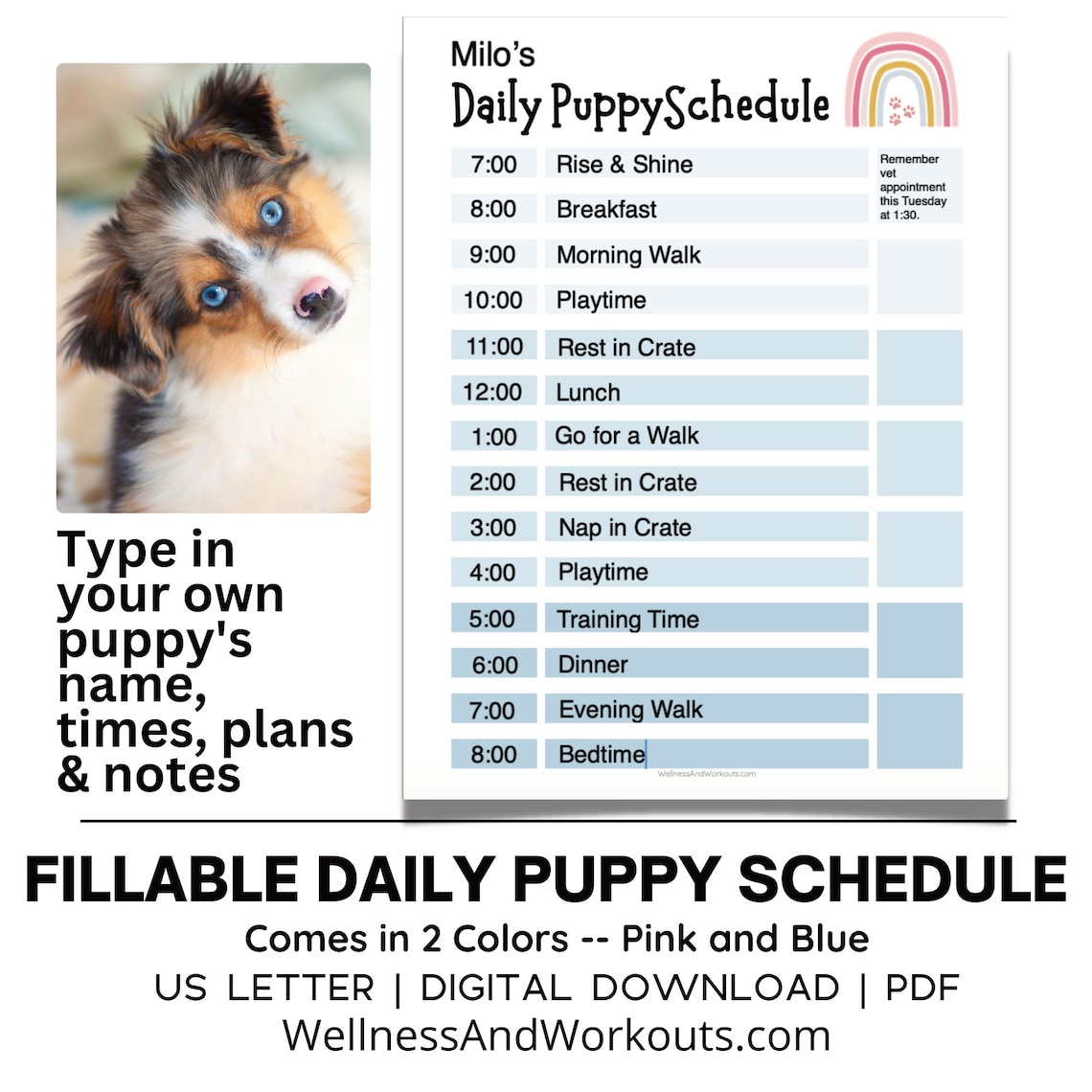 Puppy Daily Schedule, Puppy Planner, Dog Schedule Template, Daily ...