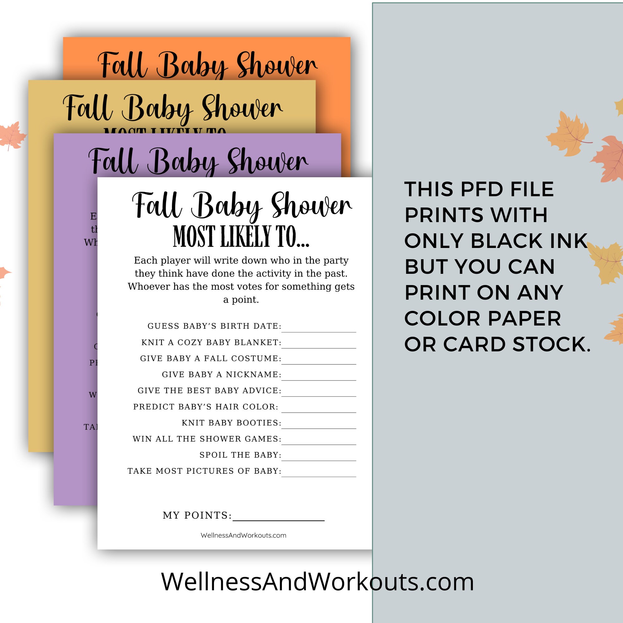 Fall Baby Shower Game, Most Likely to Game, Shower Game, Who's Most ...