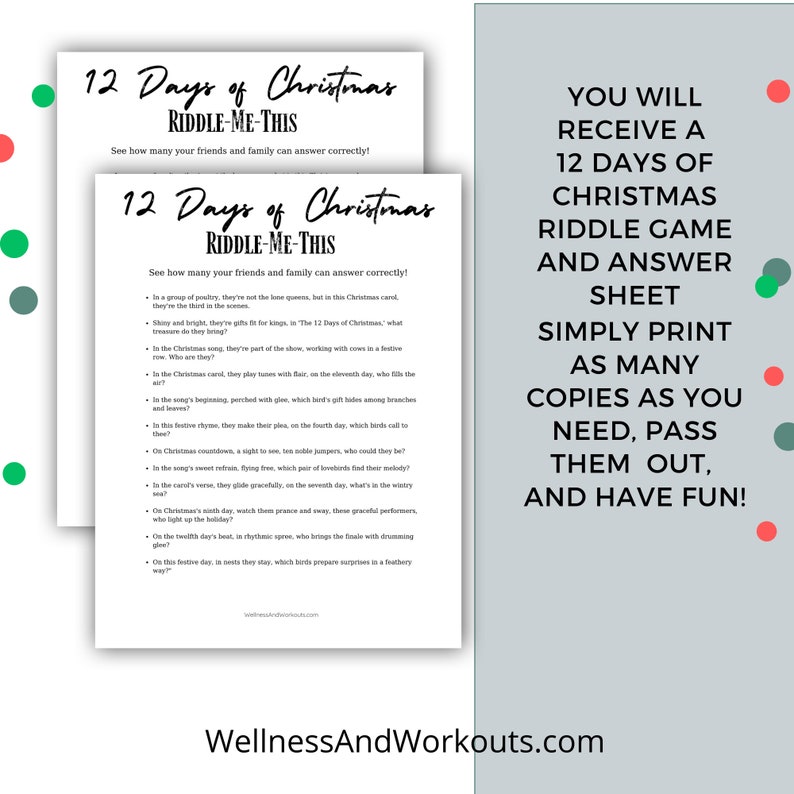 12 Days of Christmas Riddle Game, Christmas Trivia, Family Game Night ...