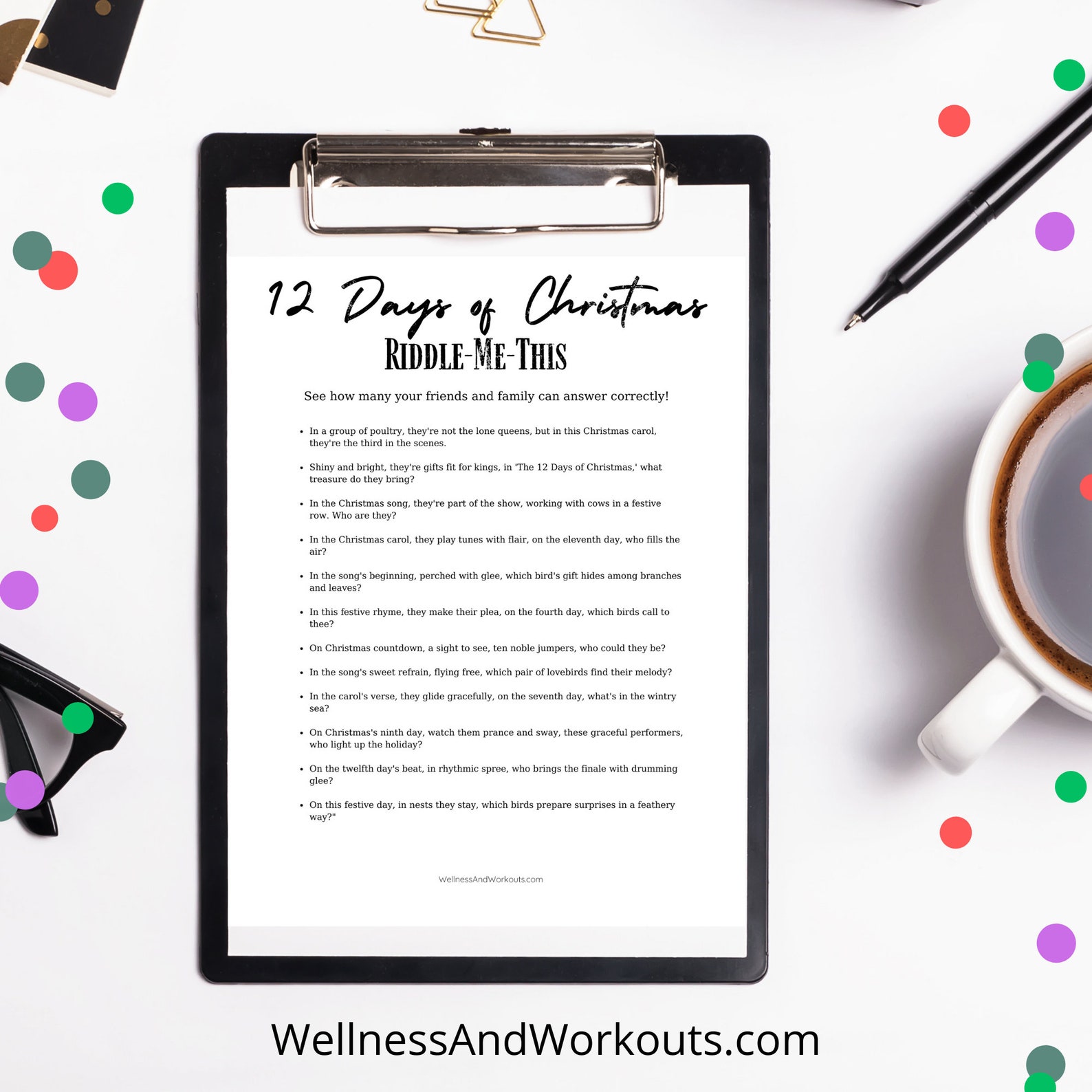 12 Days of Christmas Riddle Game, Christmas Trivia, Family Game Night ...