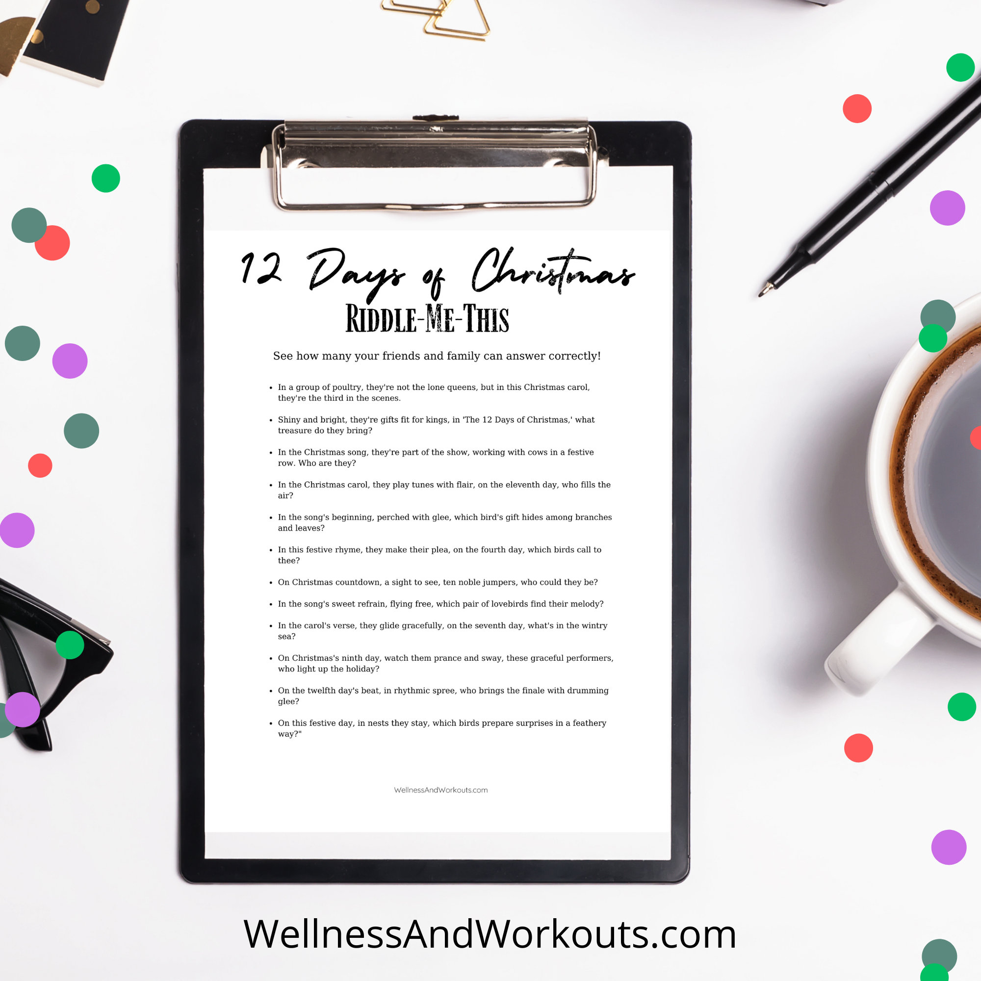 12 Days of Christmas Riddle Game, Christmas Trivia, Family Game Night ...