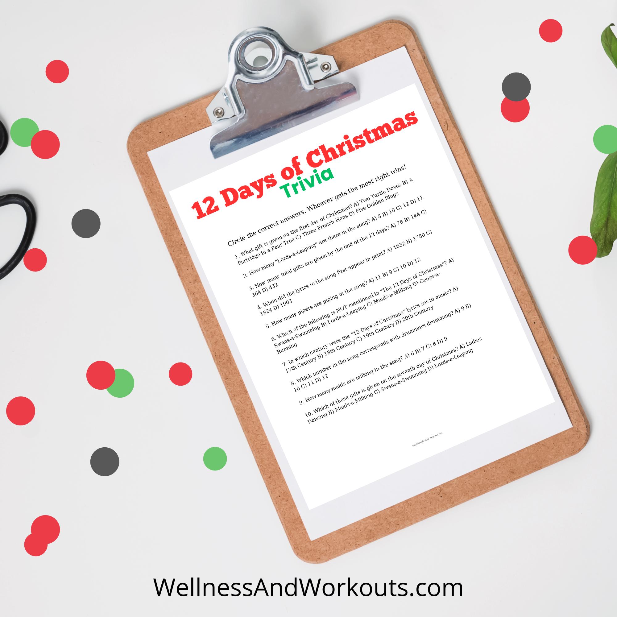 12 Days of Christmas Trivia Game, Christmas Game, Family Game Night ...
