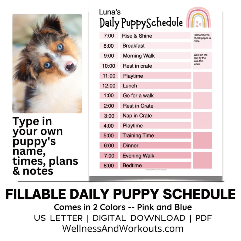 Puppy Daily Schedule, Puppy Planner, Dog Schedule Template, Daily ...