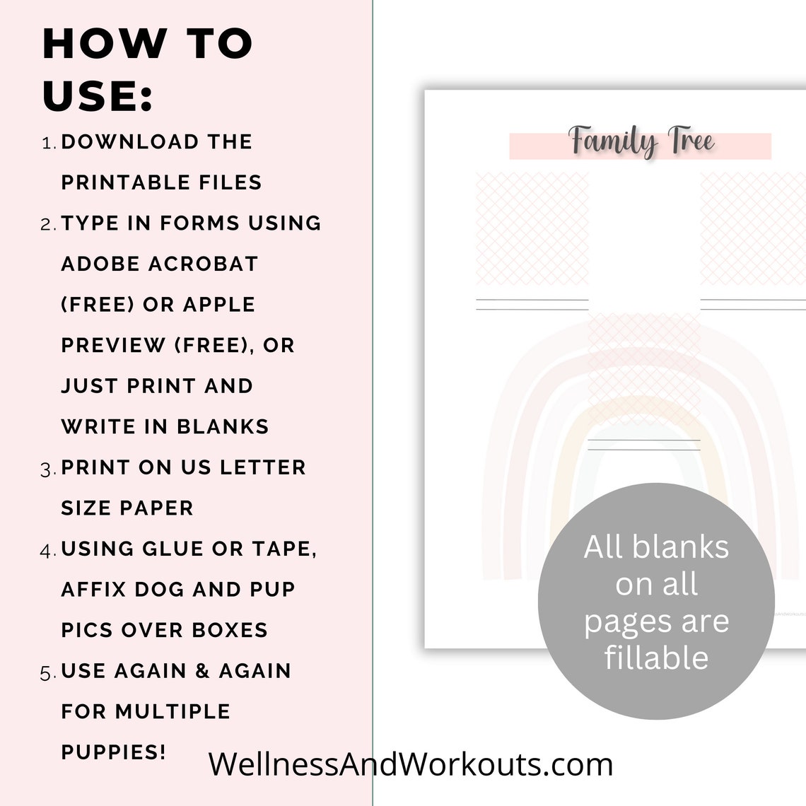 Fillable Puppy Family Tree Print, Pedigree Chart, Family Tree Chart ...