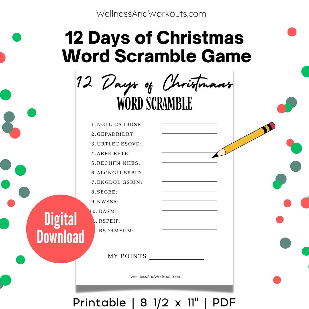12 Days of Christmas Word Scramble, Christmas Game, Family Game Night ...