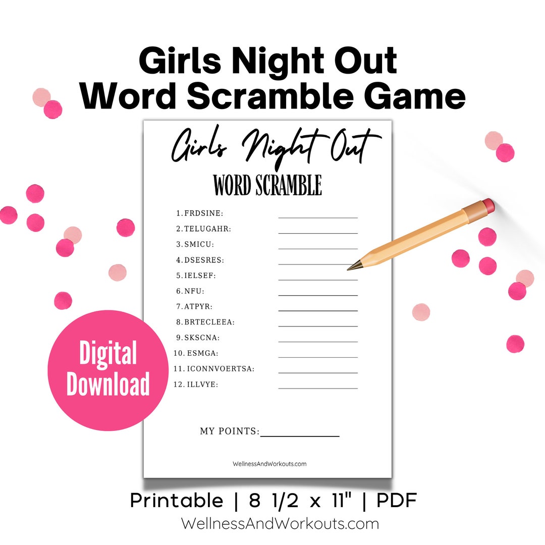 Girls Night Out Word Scramble, Girls Night Games, Word Game, Ladies ...