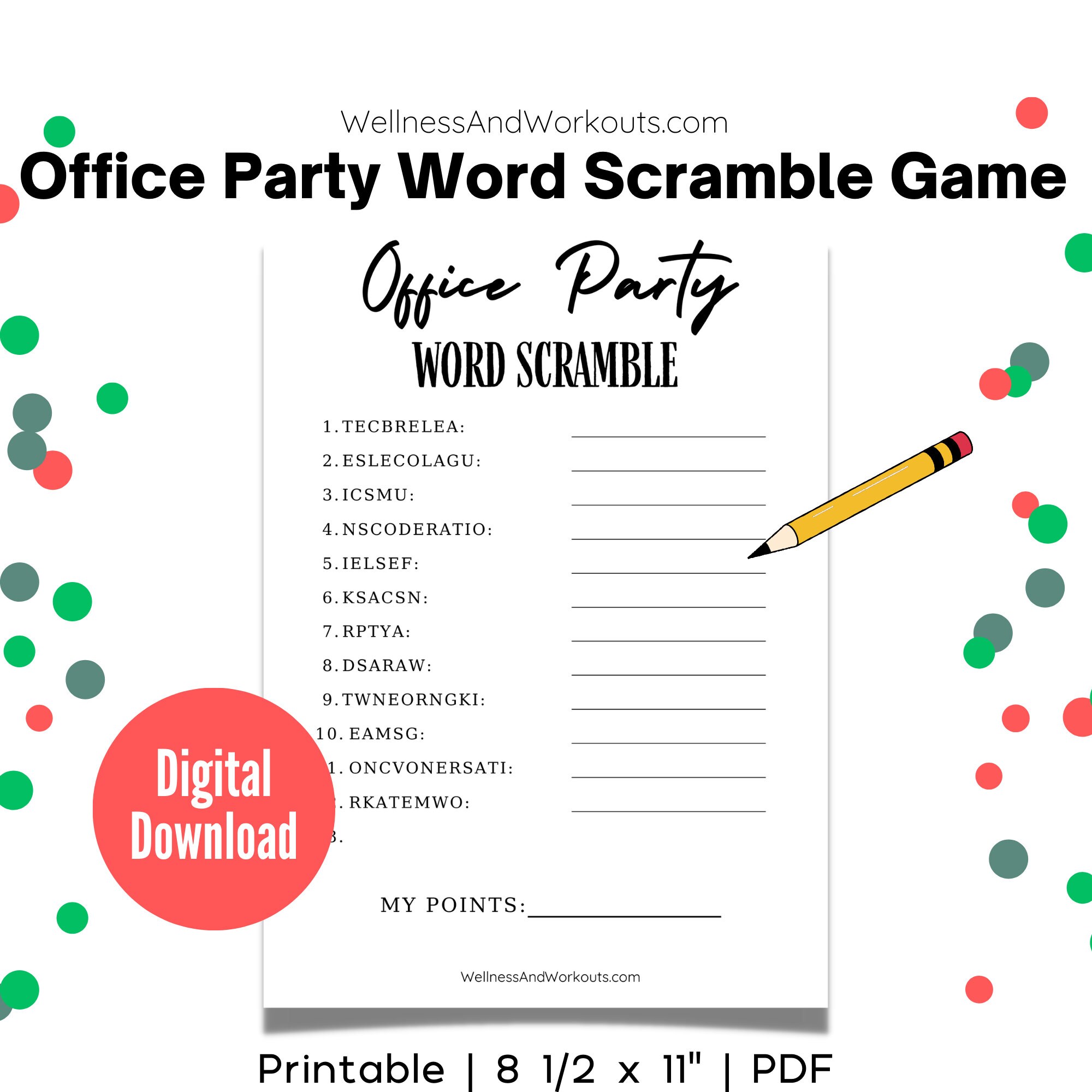 Office Party Word Scramble, Office Party Game, Office Game Night, Group ...