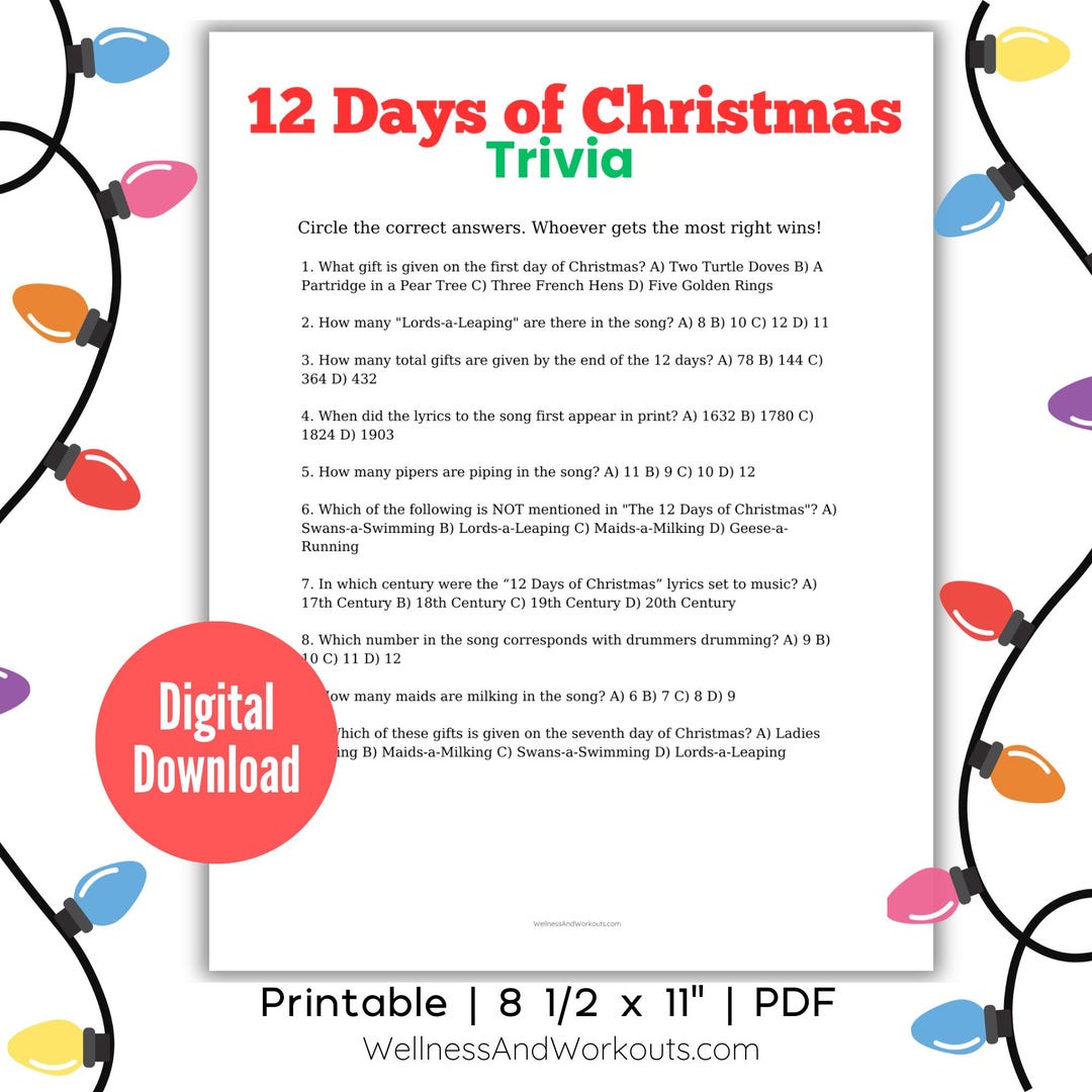 12 Days of Christmas Trivia Game, Christmas Game, Family Game Night ...