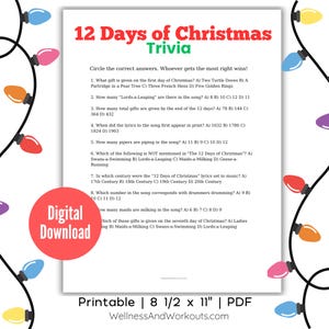 12 Days of Christmas Trivia Game, Christmas Game, Family Game Night ...