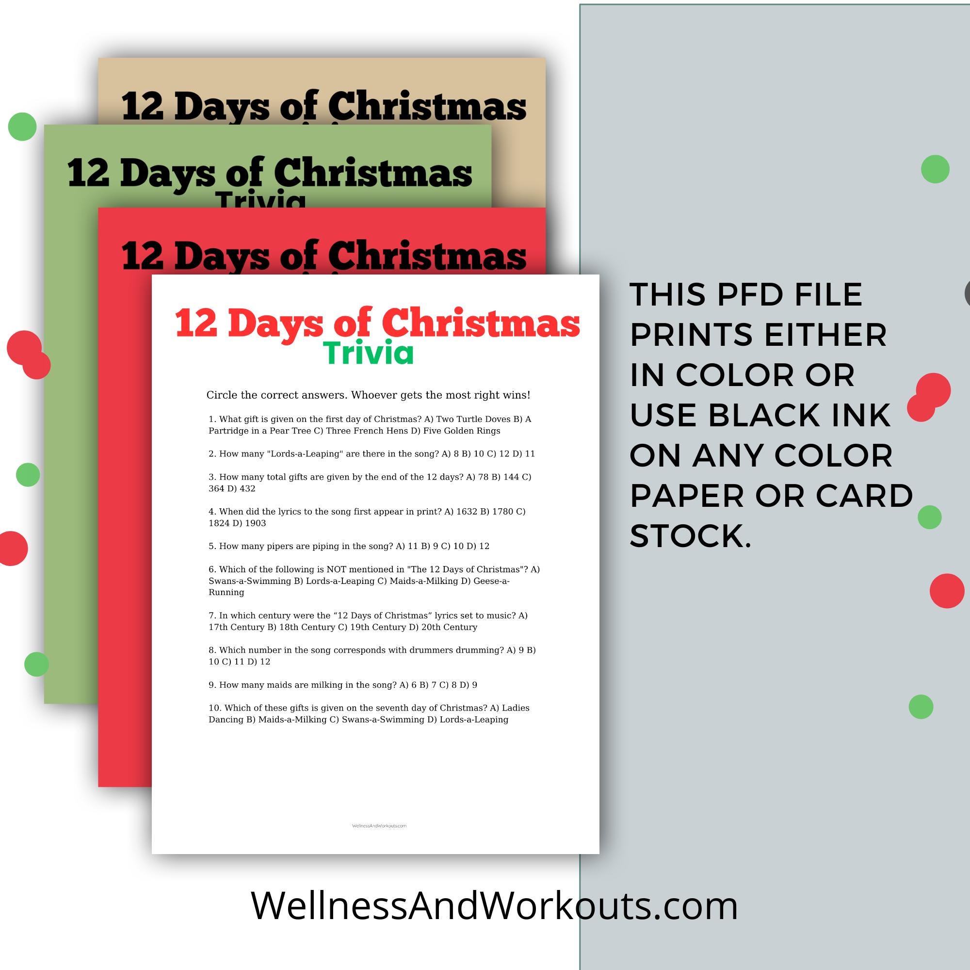 12 Days of Christmas Trivia Game, Christmas Game, Family Game Night ...