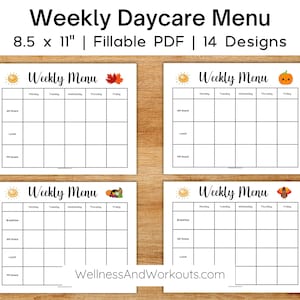 Editable Weekly Daycare Menu, Home School Menu, Preschool Menu, Weekly ...