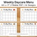 Editable Weekly Daycare Menu, Home School Menu, Preschool Menu, Weekly ...