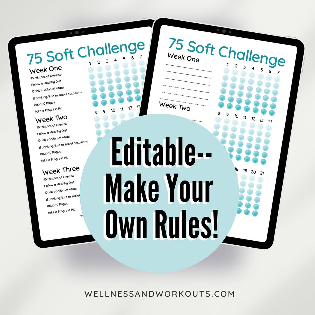 Editable 75 Soft Challenge Habit Tracker Printable for 75 Day Challenge ...