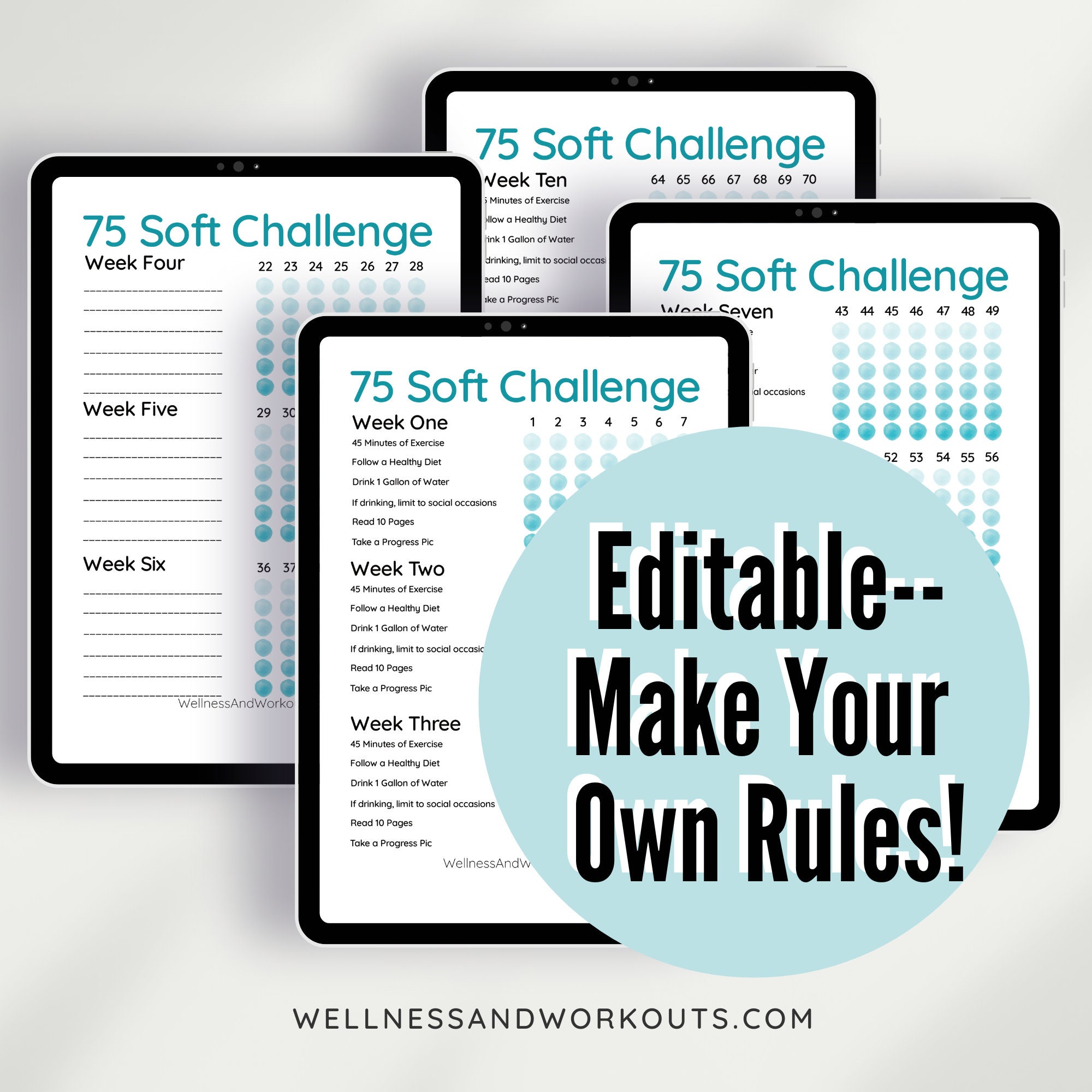 Editable 75 Soft Challenge Habit Tracker Printable for 75 Day Challenge ...