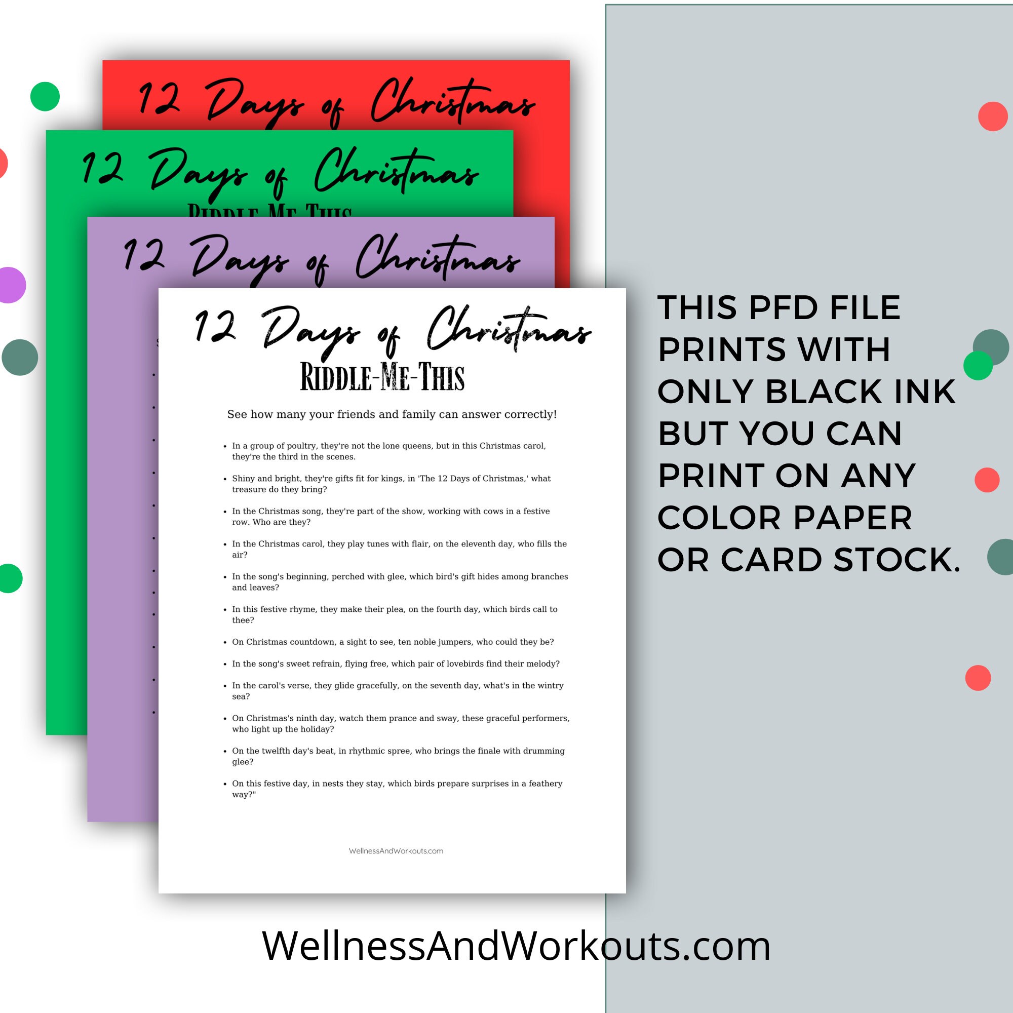 12 Days of Christmas Riddle Game, Christmas Trivia, Family Game Night ...