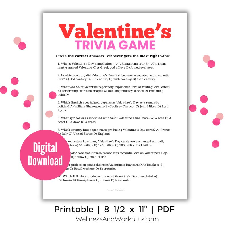 Valentine's Day Trivia Game, Valentine Party Game, Trivia Night ...