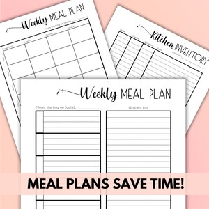 FILLABLE Meal Planner & Grocery List Printable Planner With Kitchen ...