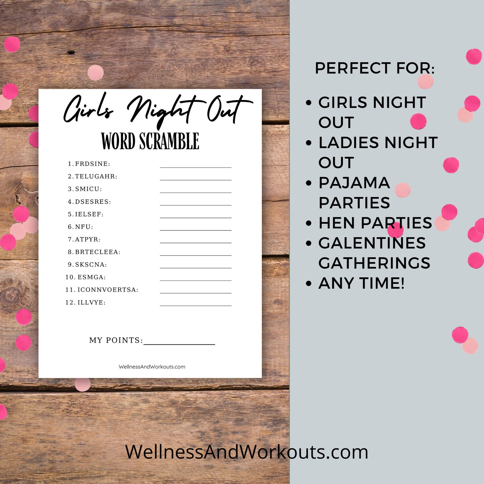 Girls Night Out Word Scramble, Girls Night Games, Word Game, Ladies ...