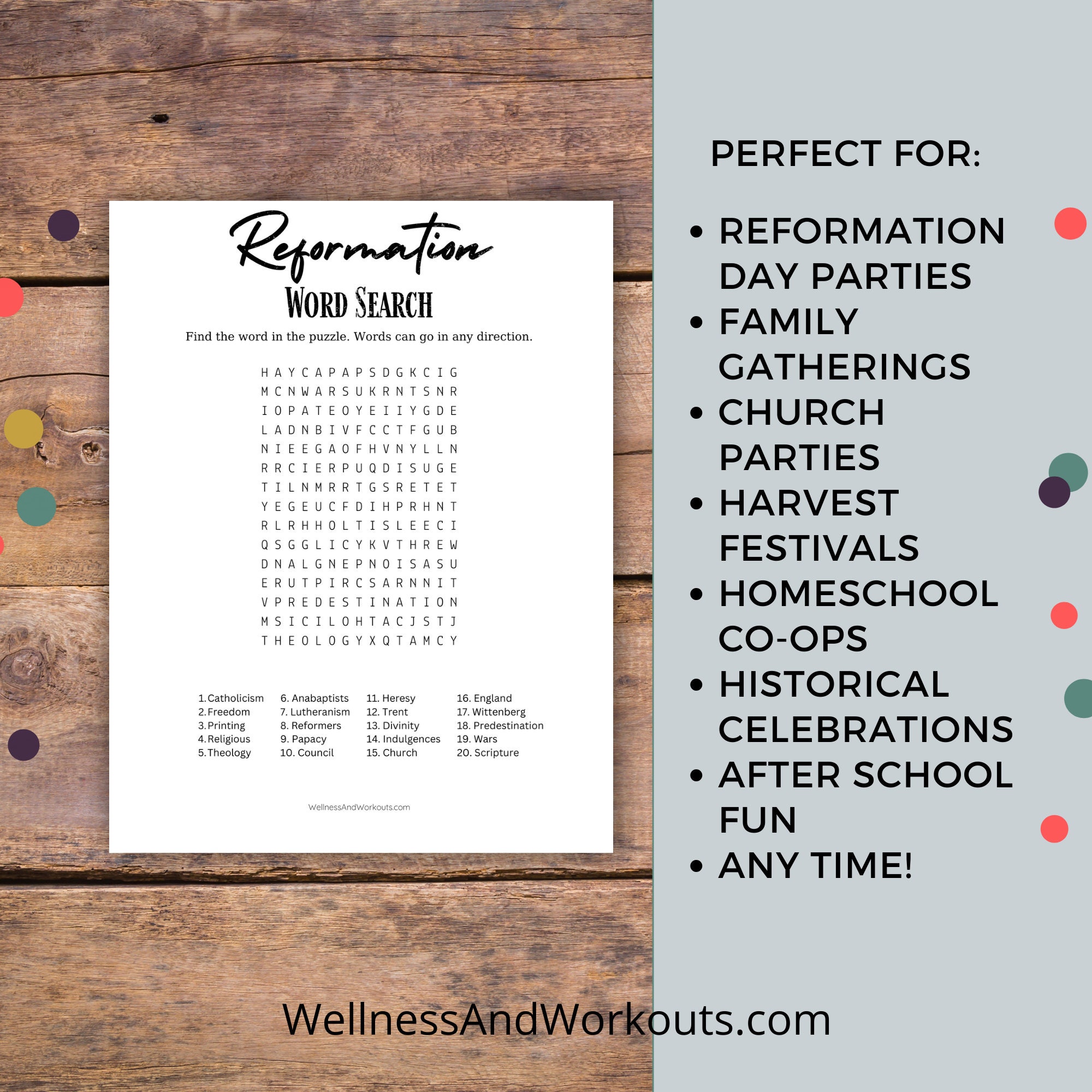 Reformation Word Search Puzzle, Word Search Game, Fall Printable Games ...