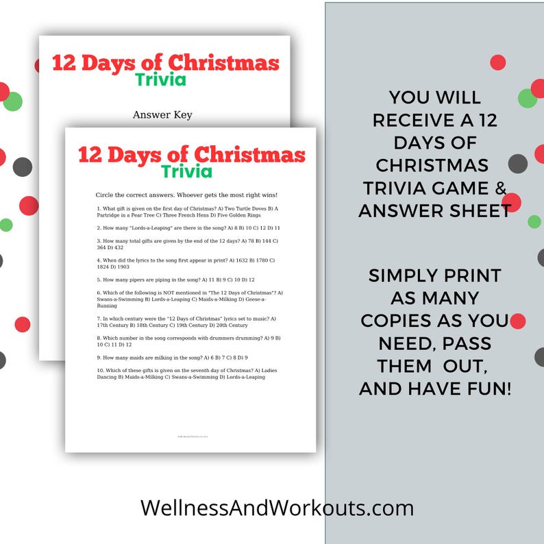 12 Days of Christmas Trivia Game, Christmas Game, Family Game Night ...