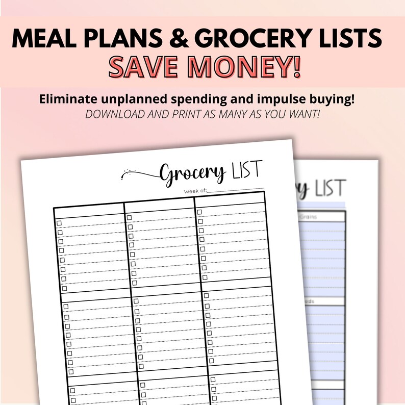 FILLABLE Meal Planner & Grocery List Printable Planner With Kitchen ...