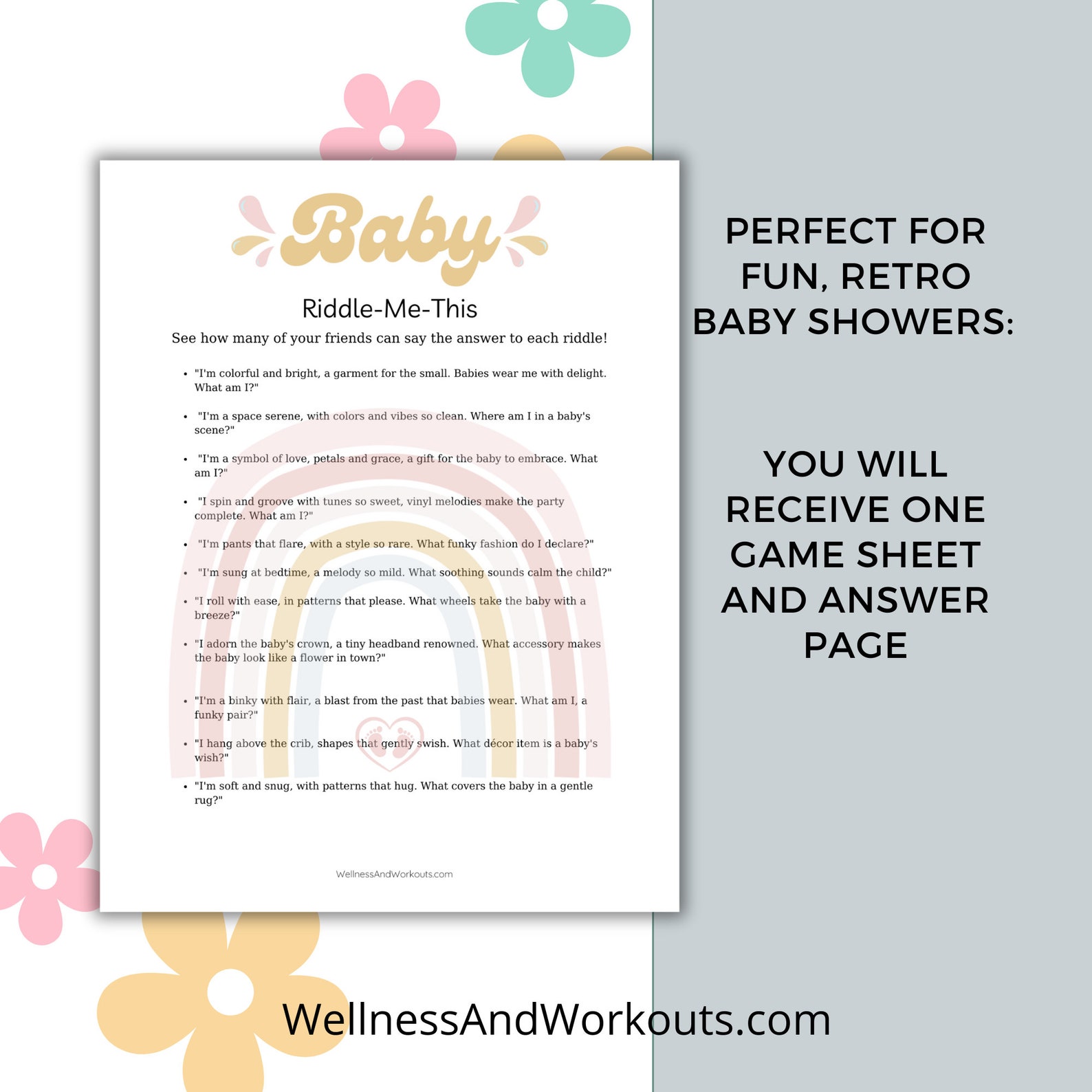 Groovy Baby Shower Game, Baby Riddle-me-this Game, Groovy Baby Shower ...