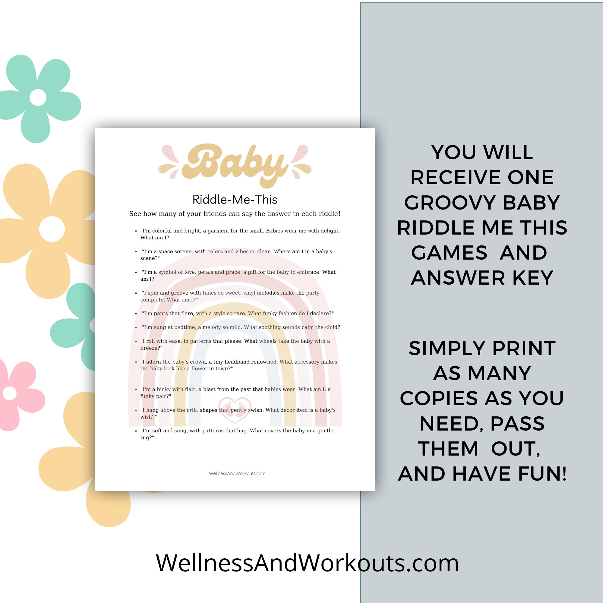 Groovy Baby Shower Game, Baby Riddle-me-this Game, Groovy Baby Shower ...