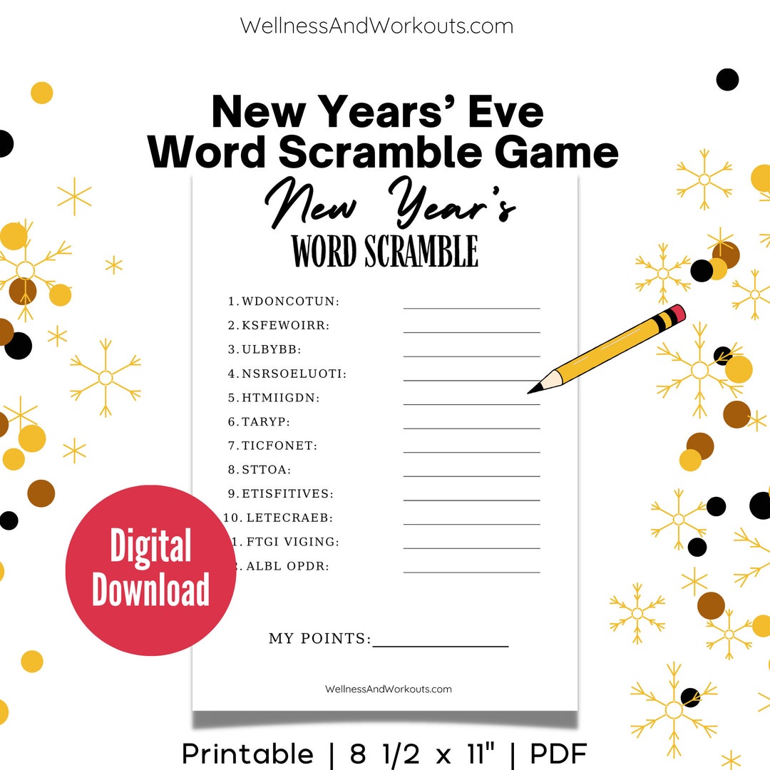 New Year's Eve Word Scramble, New Year's Eve Game, Family Game Night ...