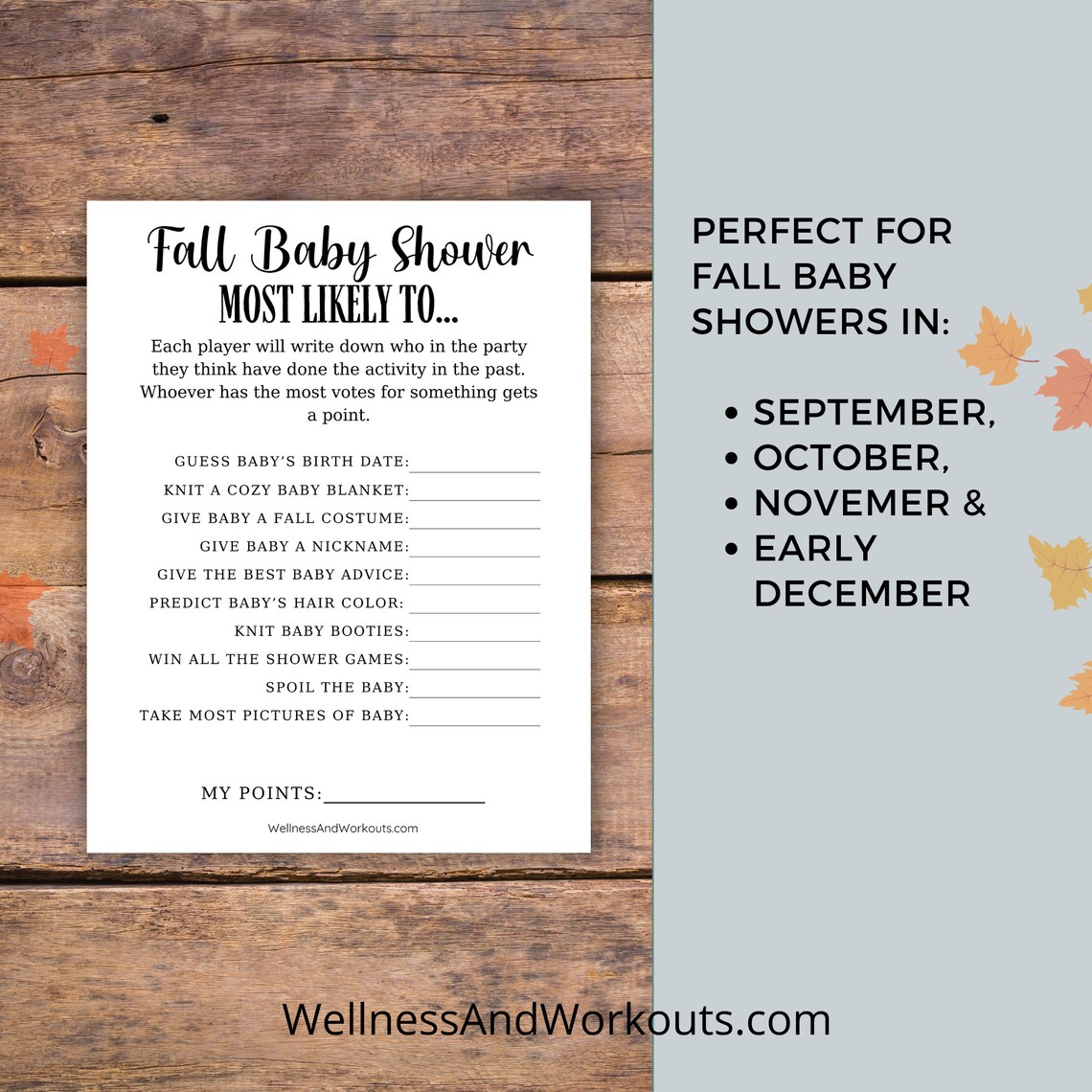 Fall Baby Shower Game, Most Likely to Game, Shower Game, Who's Most ...