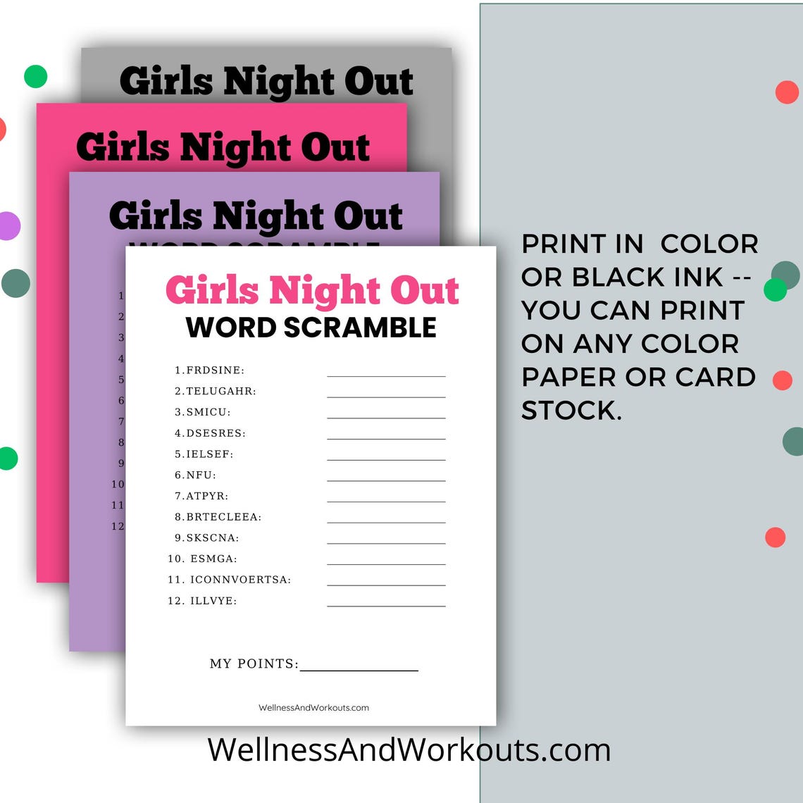 Girls Night Out Word Scramble, Girls Night Games, Word Game, Ladies ...