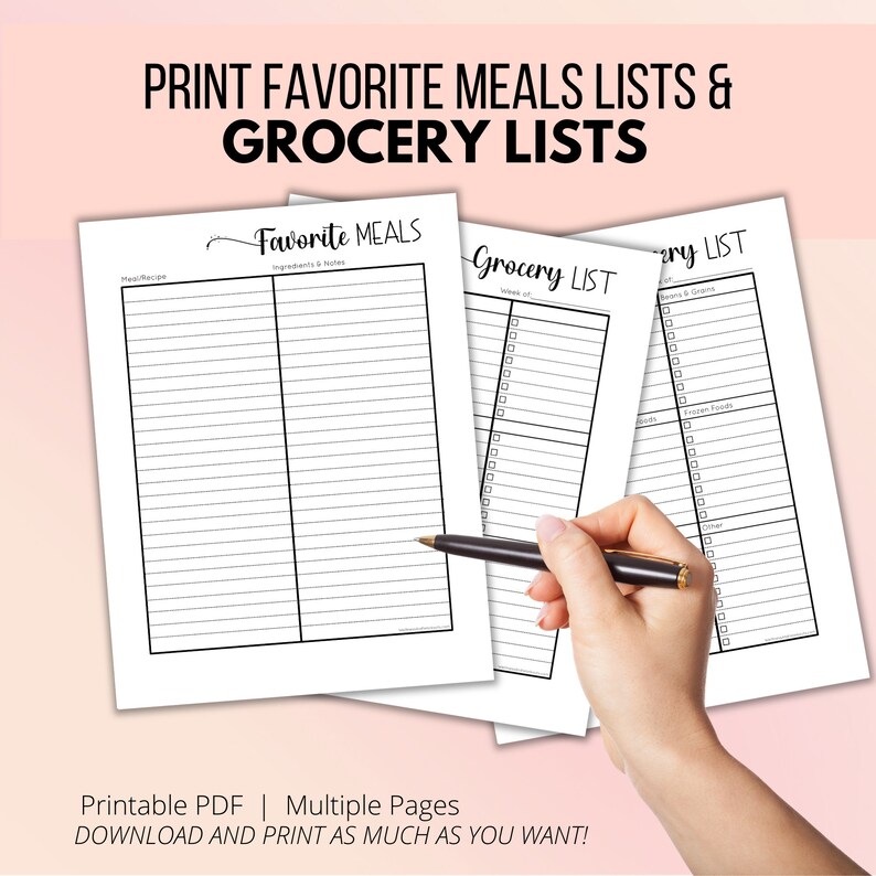 FILLABLE Meal Planner & Grocery List Printable Planner With Kitchen ...