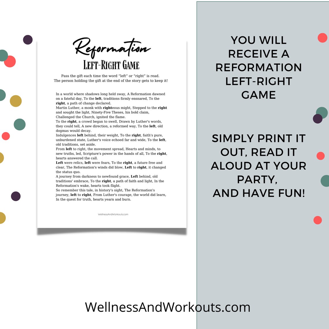 Reformation Day Pass the Gift Game, Gift Exchange Game, Pass the Prize ...