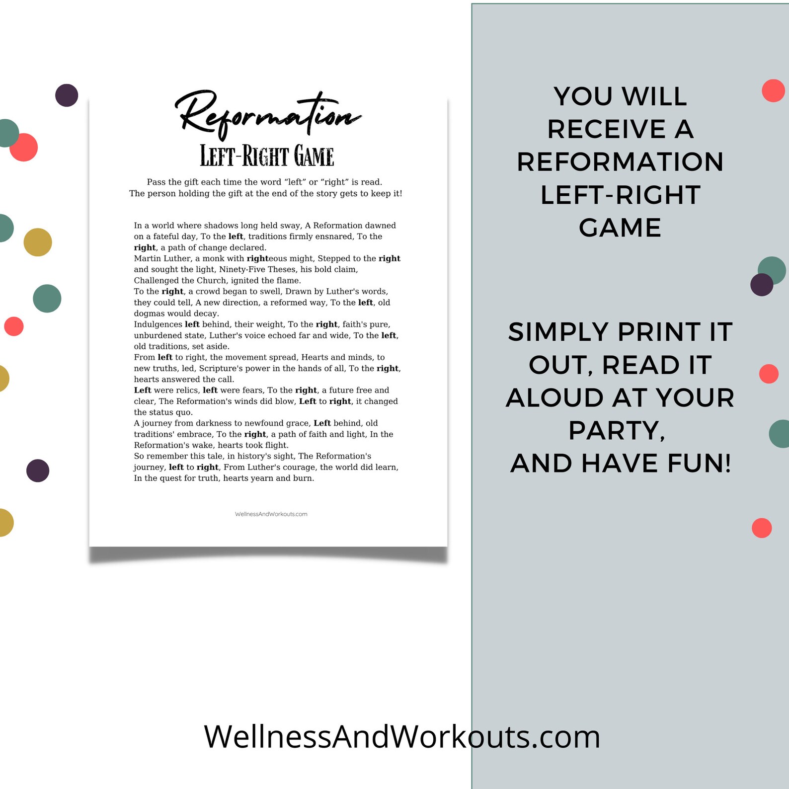 Reformation Day Pass the Gift Game, Gift Exchange Game, Pass the Prize ...