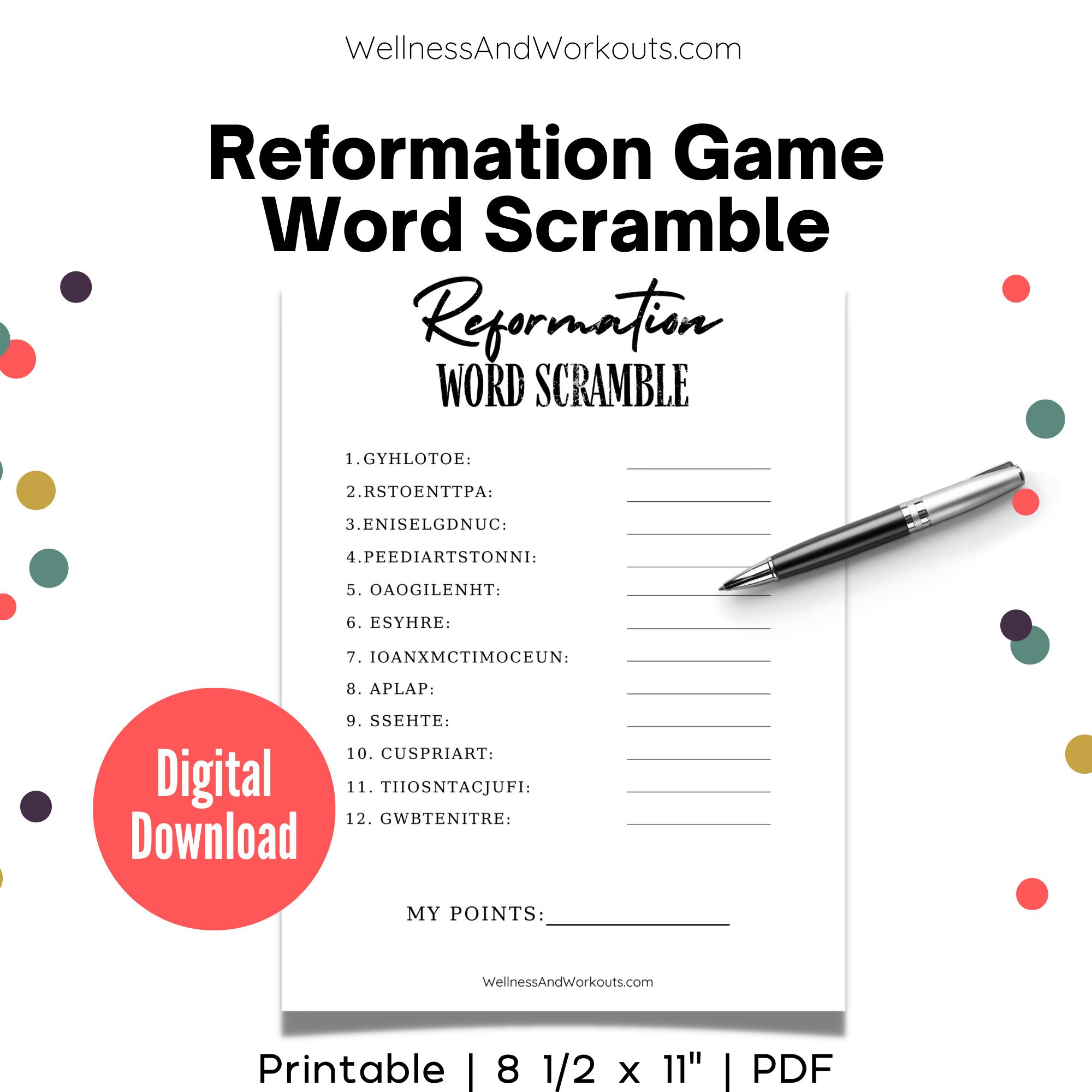Reformation Day Game Word Scramble Family Game Night - Etsy