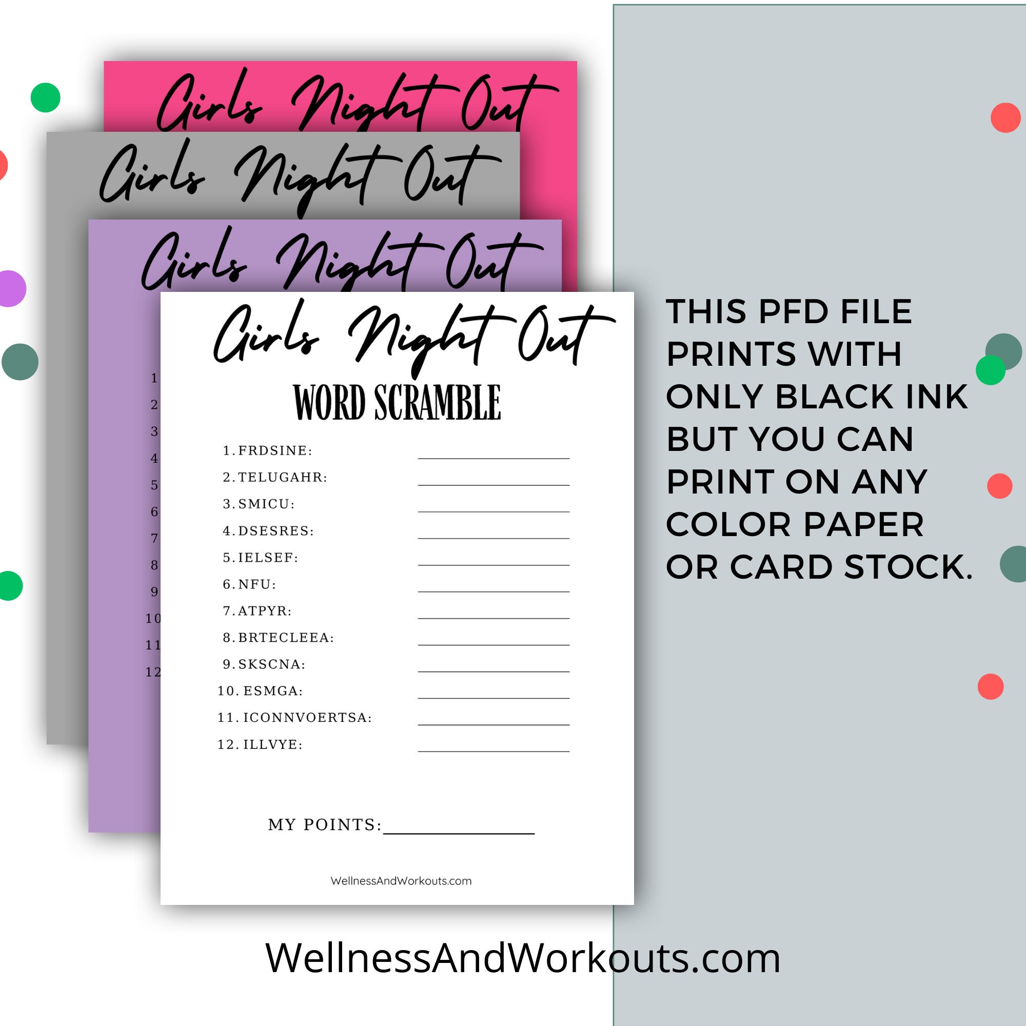 Girls Night Out Word Scramble, Girls Night Games, Word Game, Ladies ...