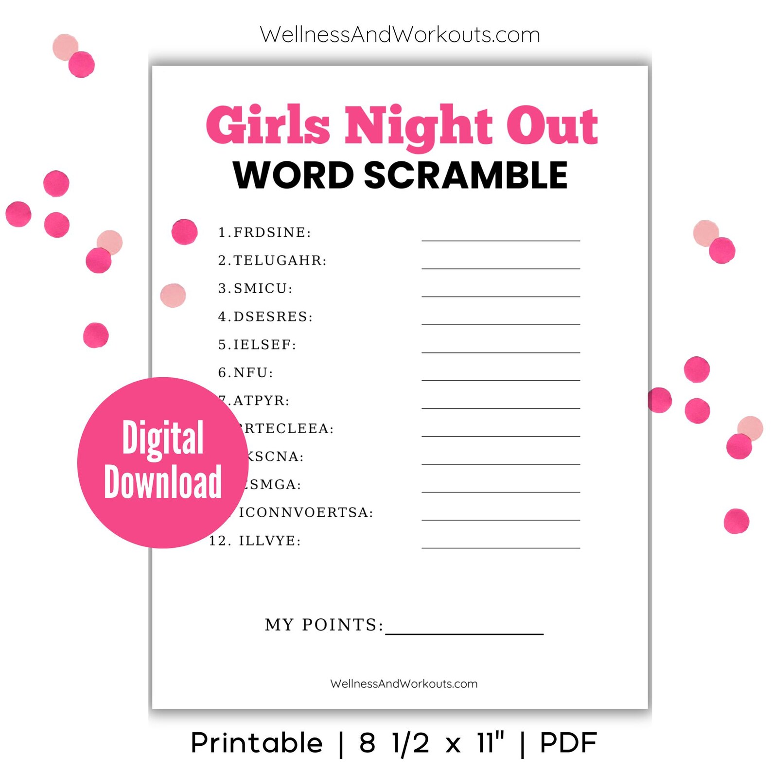 Girls Night Out Word Scramble, Girls Night Games, Word Game, Ladies ...