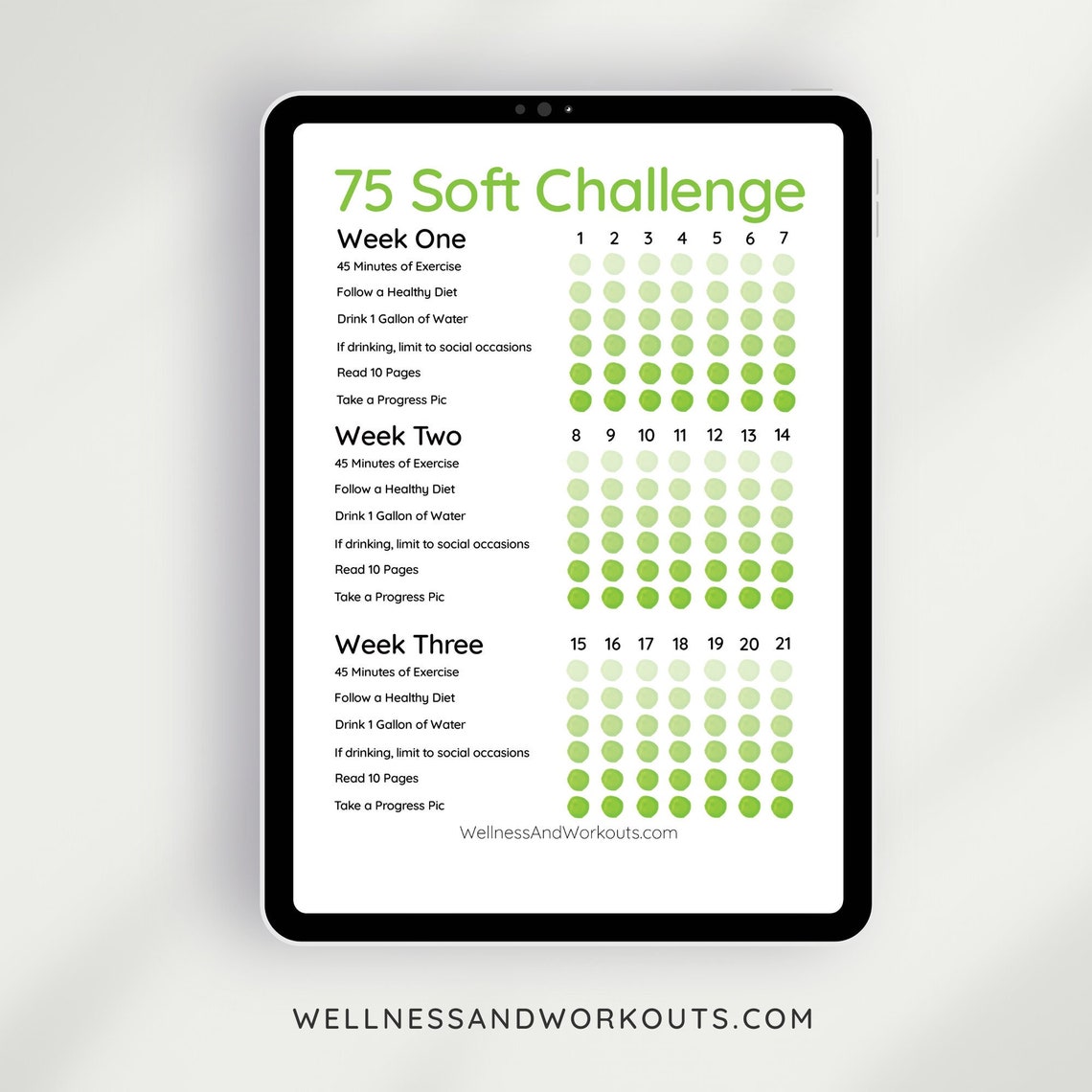 75 Soft Challenge Checklist, Easy Challenge, Green Tracker, Watercolor ...
