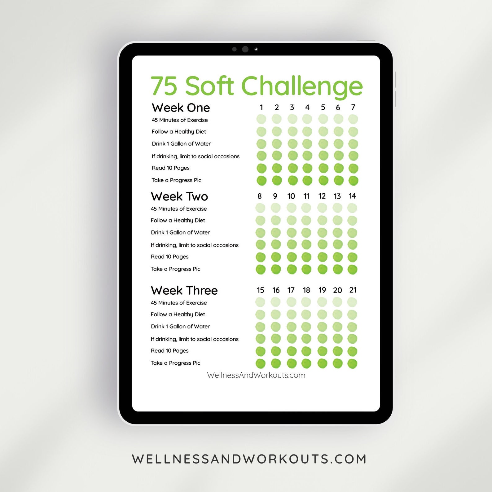 75 Soft Challenge Checklist, Easy Challenge, Green Tracker, Watercolor ...