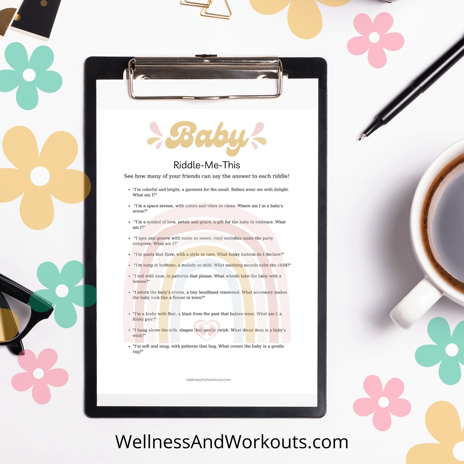 Groovy Baby Shower Game, Baby Riddle-me-this Game, Groovy Baby Shower ...