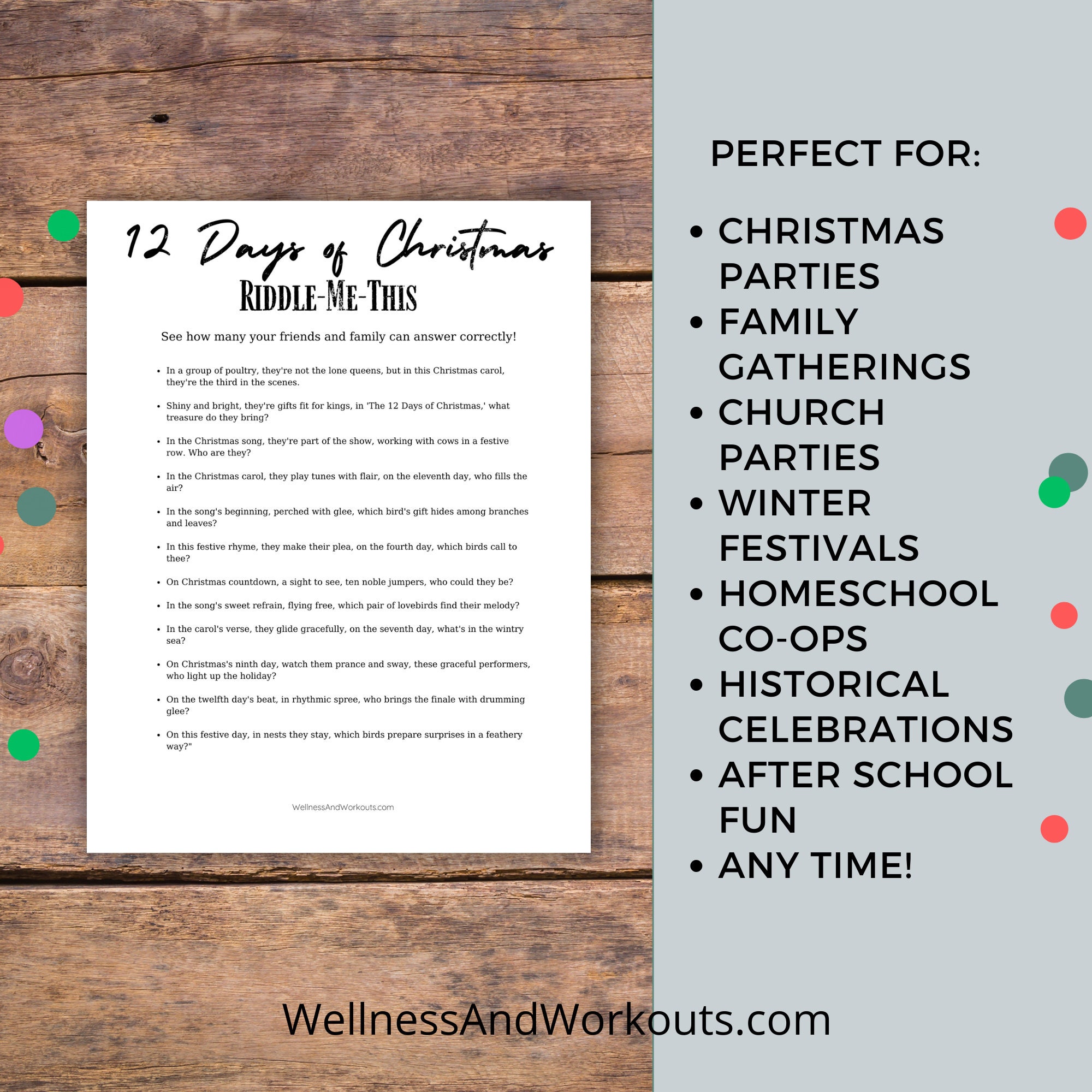 12 Days of Christmas Riddle Game, Christmas Trivia, Family Game Night ...