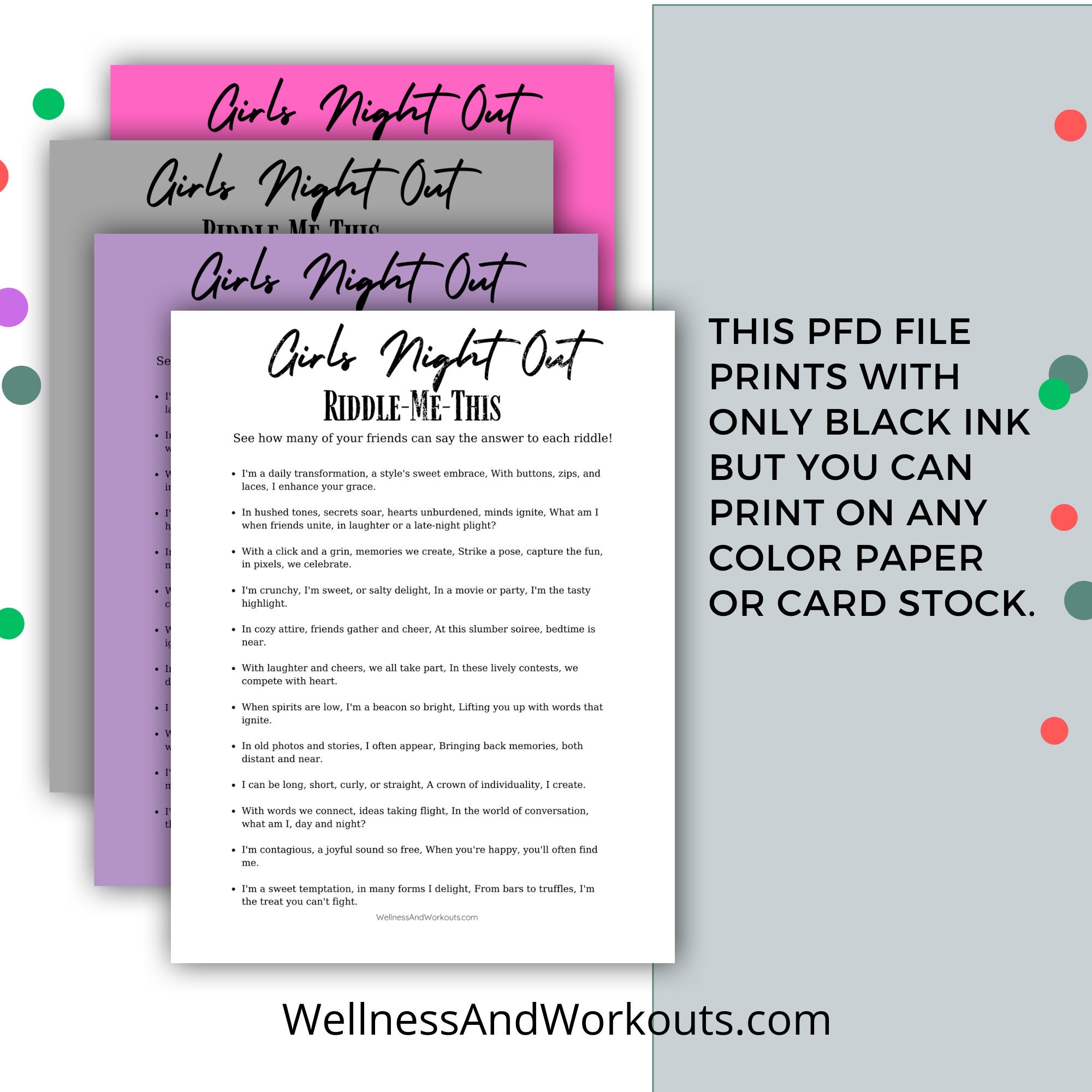 Girls Night Out Riddle-me-this Game, Girls Night Games, Riddle Game ...