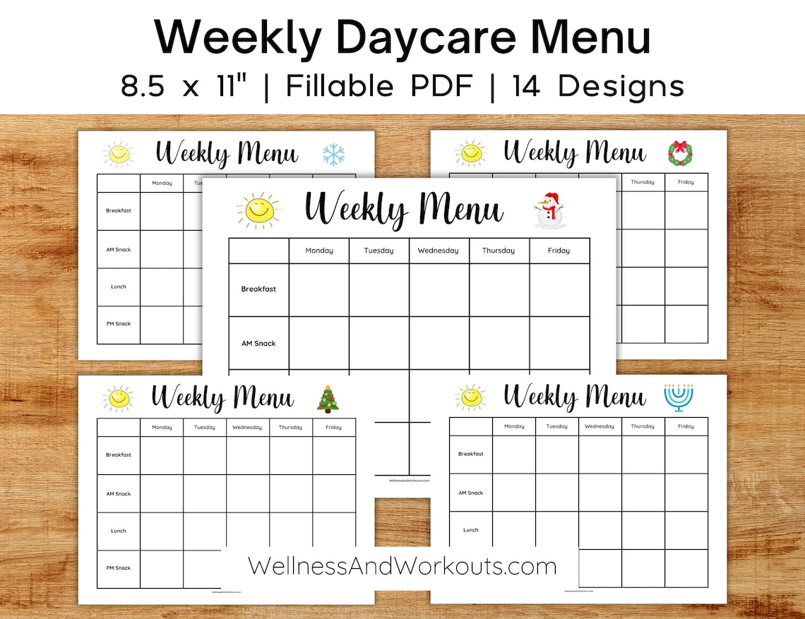 Editable Weekly Daycare Menu, Home School Menu, Preschool Menu, Weekly ...