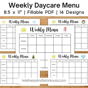 Editable Weekly Daycare Menu, Home School Menu, Preschool Menu, Weekly ...