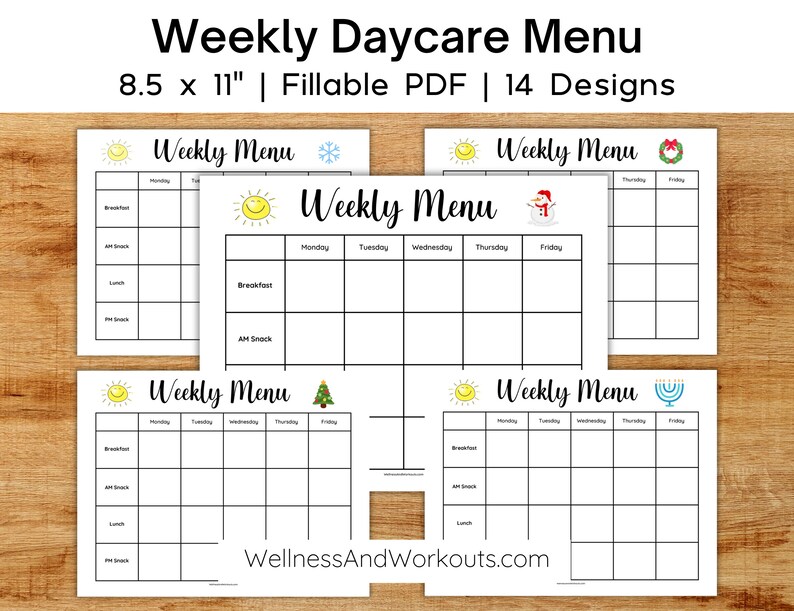 Editable Weekly Daycare Menu, Home School Menu, Preschool Menu, Weekly ...